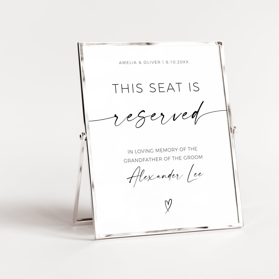 Reserved Wedding Sign for Loving Memory, Editable this Seat is Reserved ...