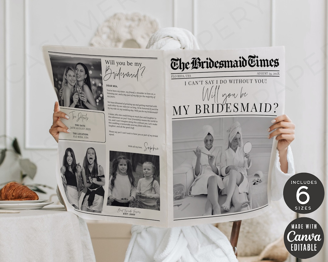 Bridesmaid Proposal Newspaper, Bridesmaid Proposal Card Editable ...