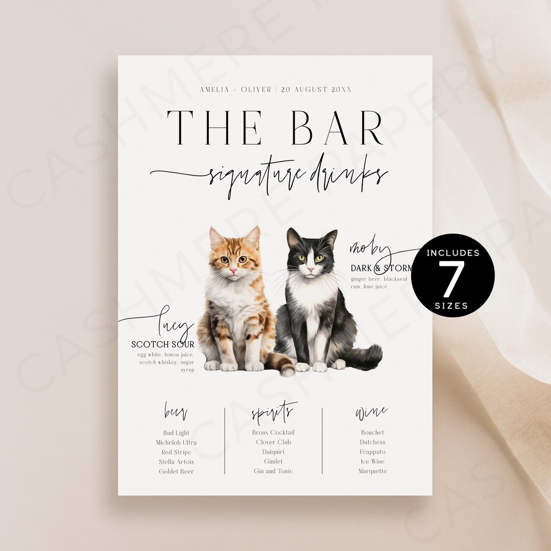 Cat Signature Drink Sign, Wedding Signature Pet Cocktail Signage With ...