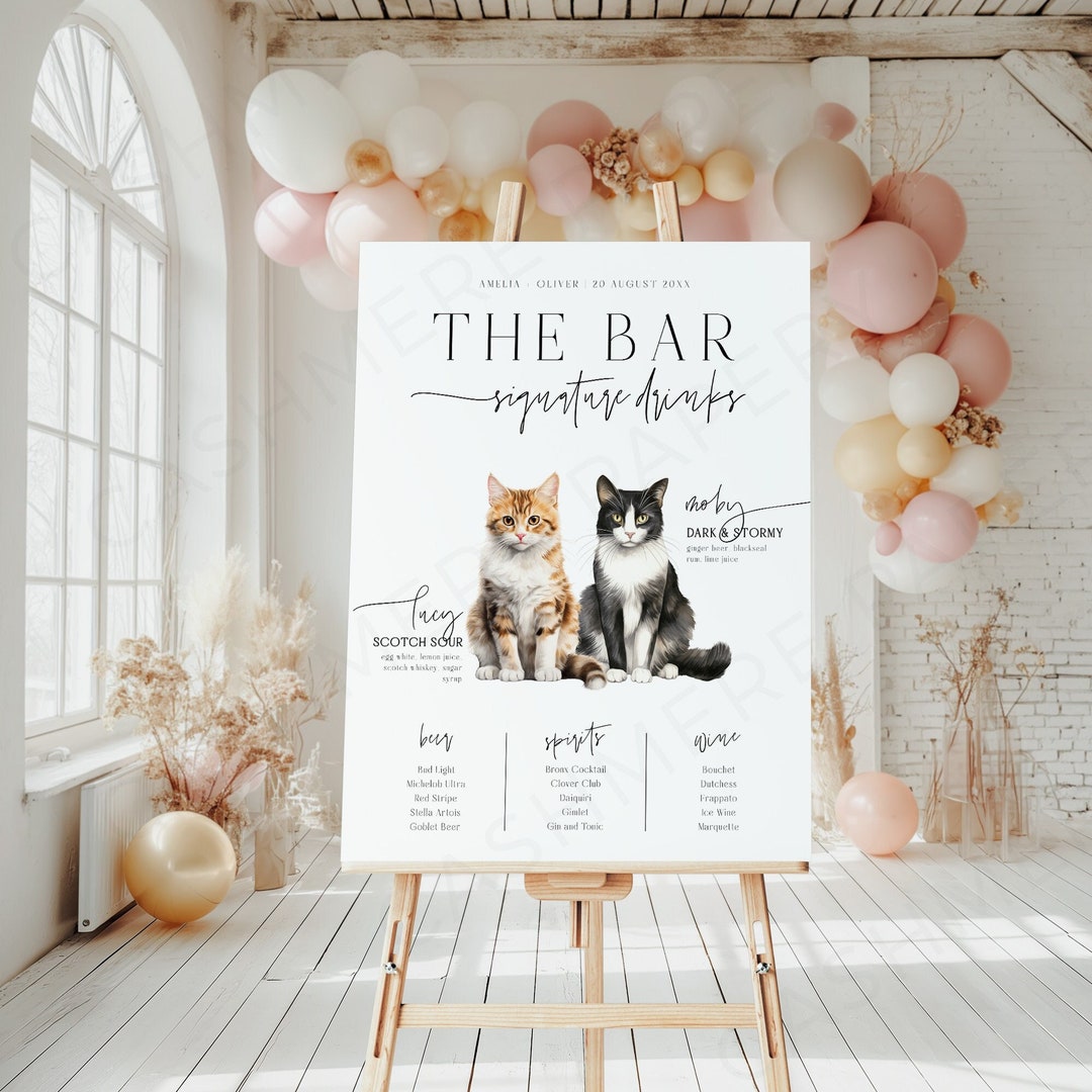 Editable Signature Drink Sign With Pet Cats, Pet Signature Drink Sign ...