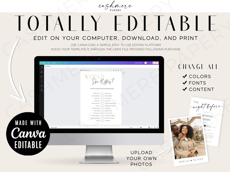Would She Rather Bridal Shower Template, Editable Bride Would Rather ...
