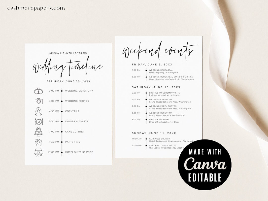 Wedding Weekend Events Card Minimalist Itinerary Order of Service Guide ...