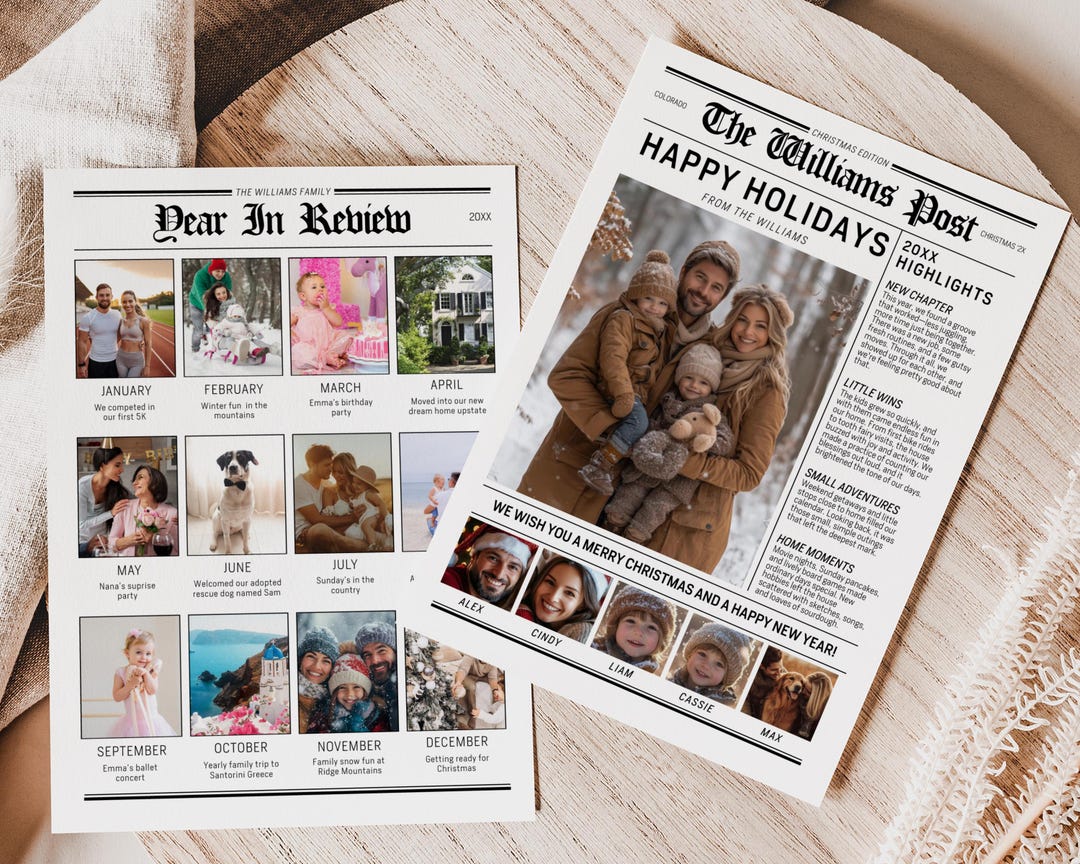 Year in Review Family Newspaper Editable Template, Newsletter Family ...