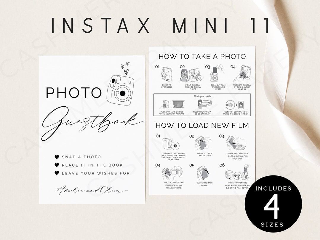 Polaroid Guest Book Sign Instructions, INSTAX Mini Editable How to Take Photo & Load New Film ...