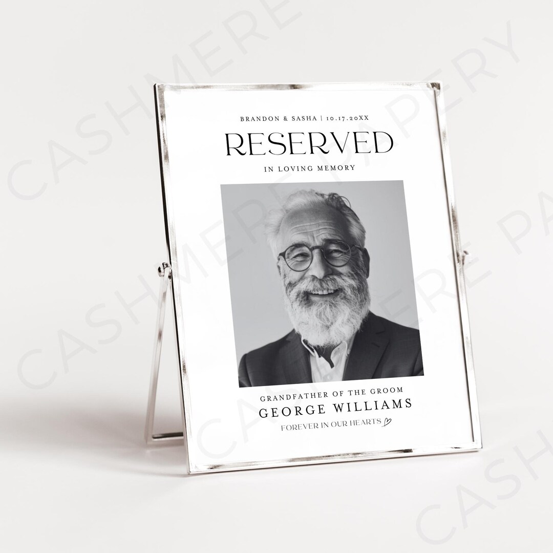 Printable Reserved Seating Sign Wedding Memorial Chair Sign Template ...