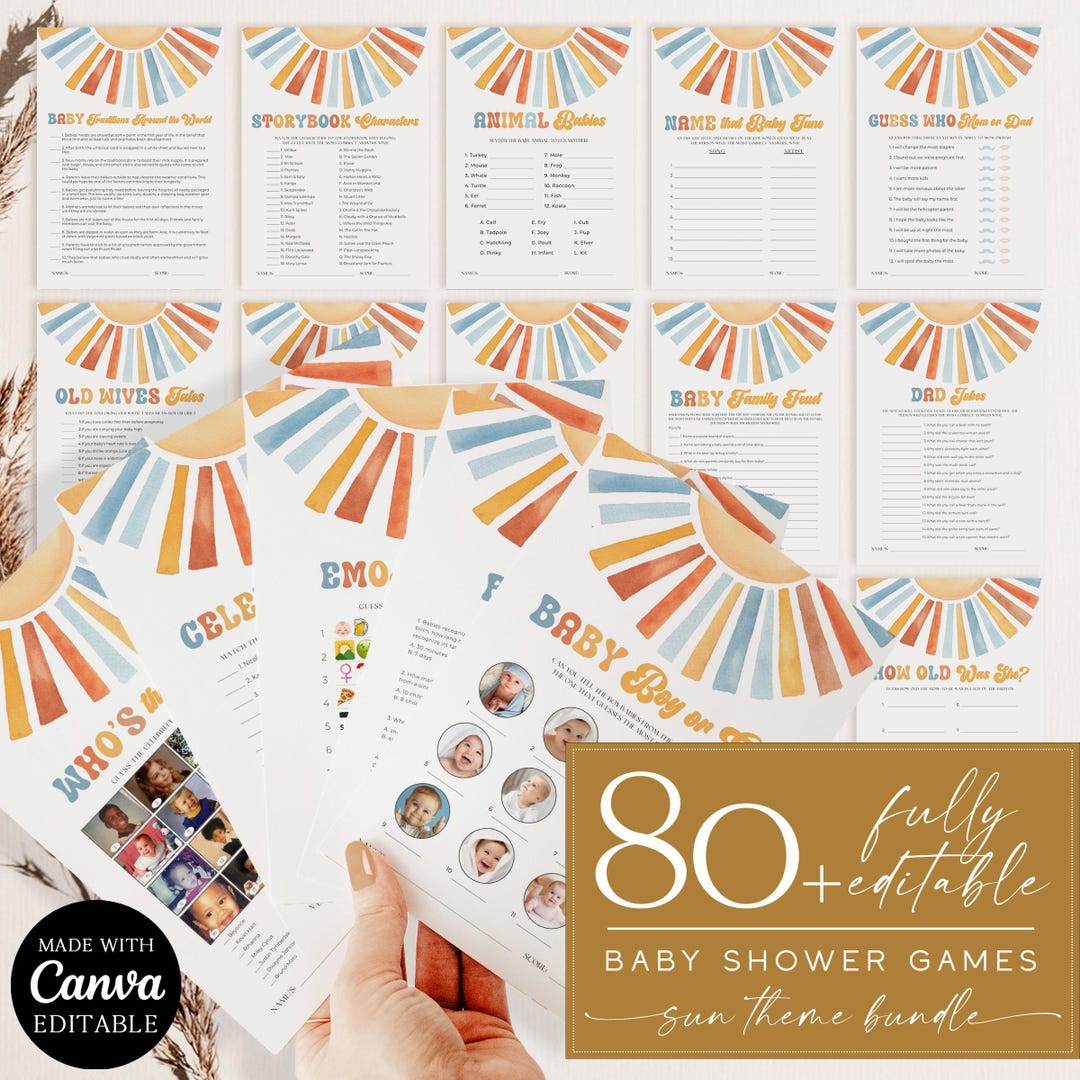Baby Shower Games Printable Bundle, Minimalist Baby Shower Custom Games ...