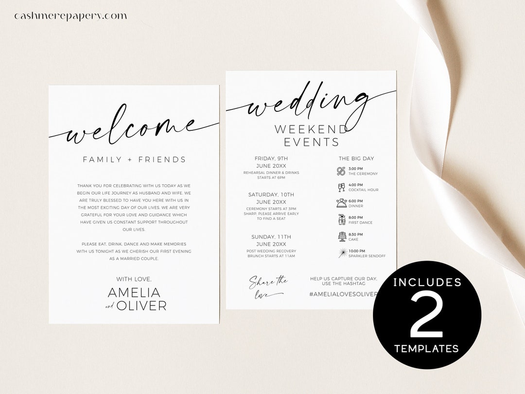 Wedding Welcome Letter Hotel | Modern Wedding Order of Events Editable ...