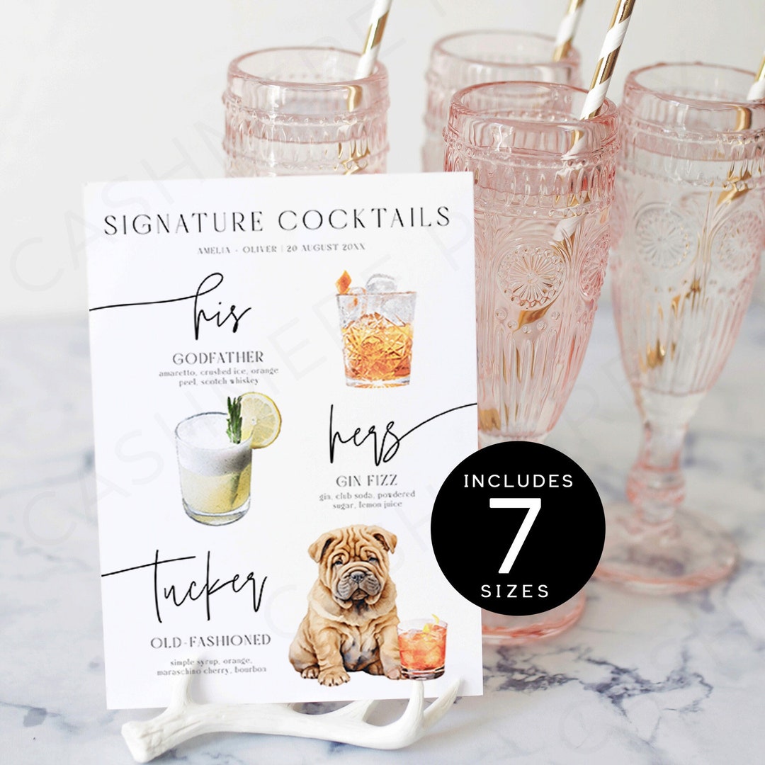 Pet Signature Drink Template for Wedding, His and Hers Modern ...