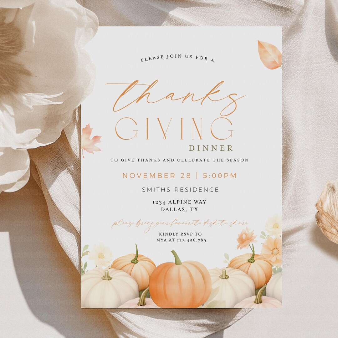 Orange Fall Pumpkin Floral Party Invite, Pumpkin Party Invitation ...