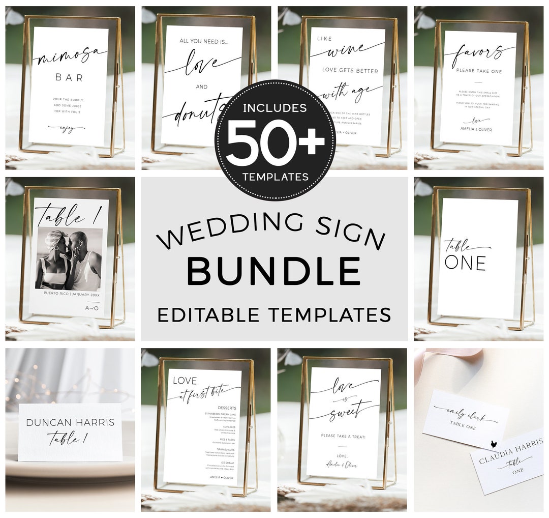 50+ Editable Wedding Reception Signs and Table Place Cards Bundle ...