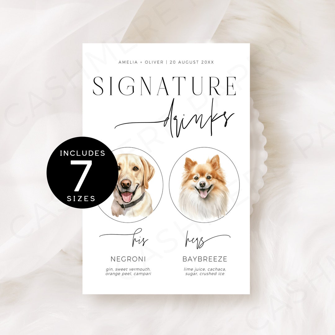 Signature Drink Sign With Pet Watercolor, Signature Drink Sign Pet ...