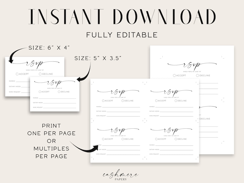RSVP Card Template | Minimalist Wedding Response | Modern Online Reply ...