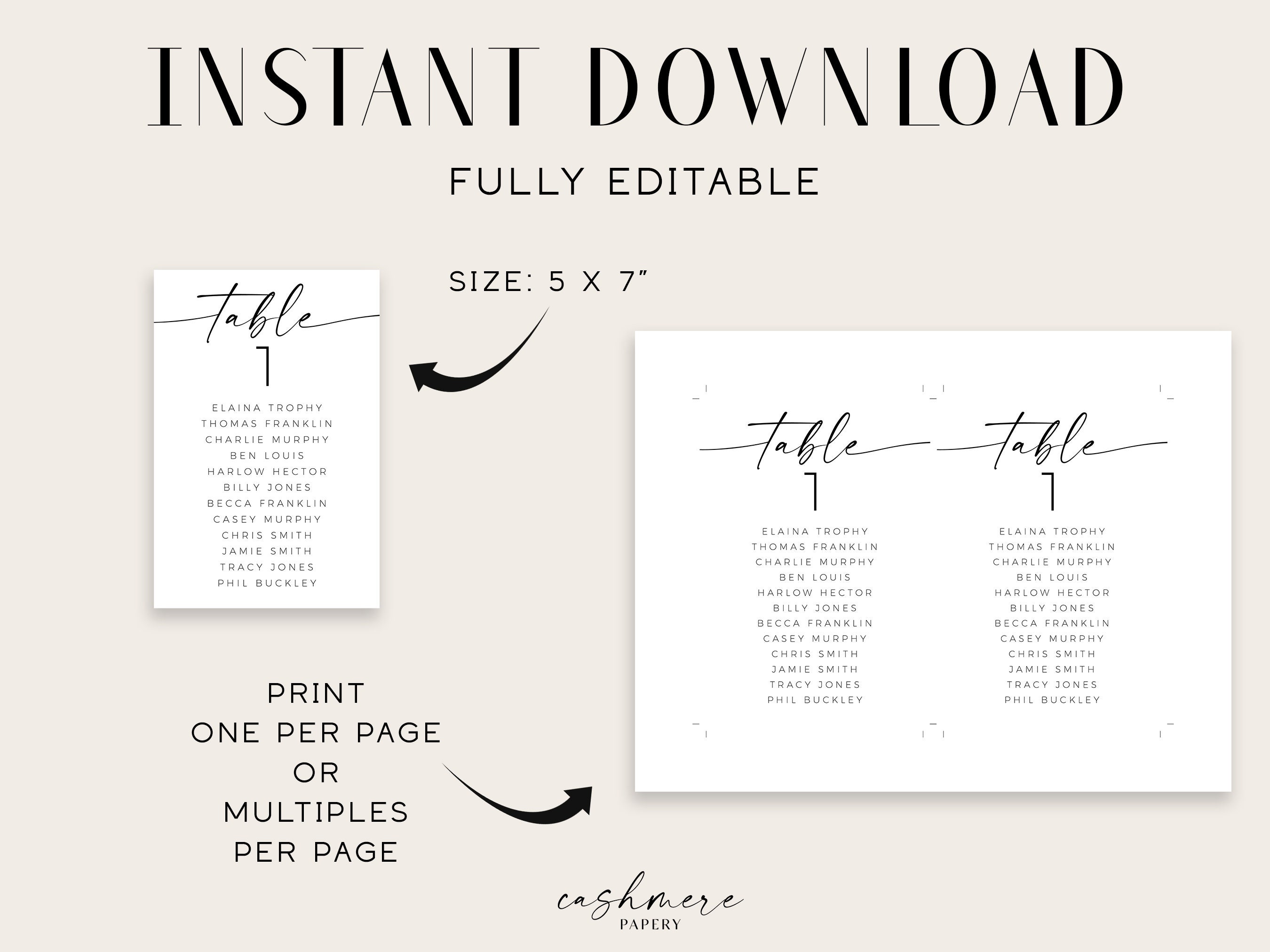 Wedding Seating Chart Template Downloadable Seating Labels - Etsy