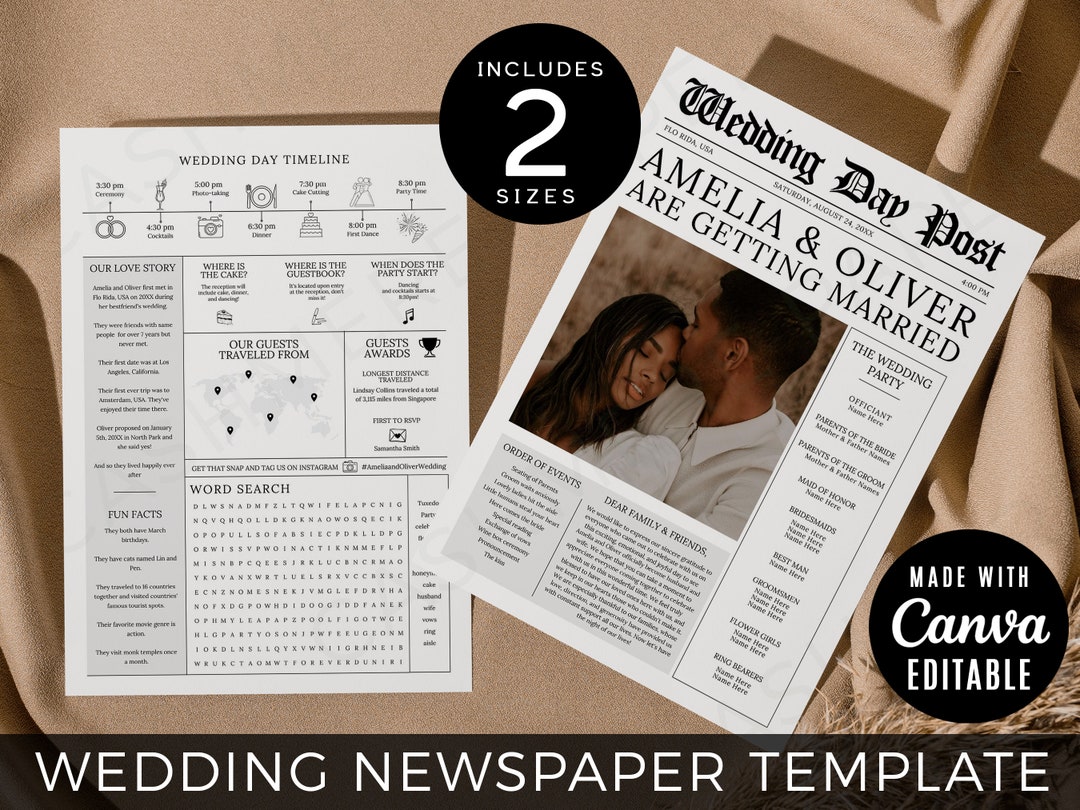 Newspaper Wedding Program Template Canva,newspaper Wedding Program ...