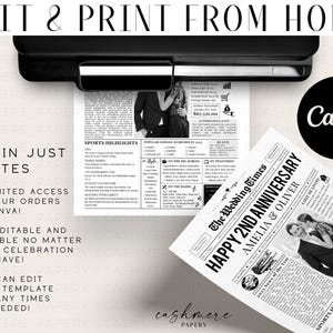 Editable Couples Second Anniversary Newspaper Printable, Couple 2nd ...