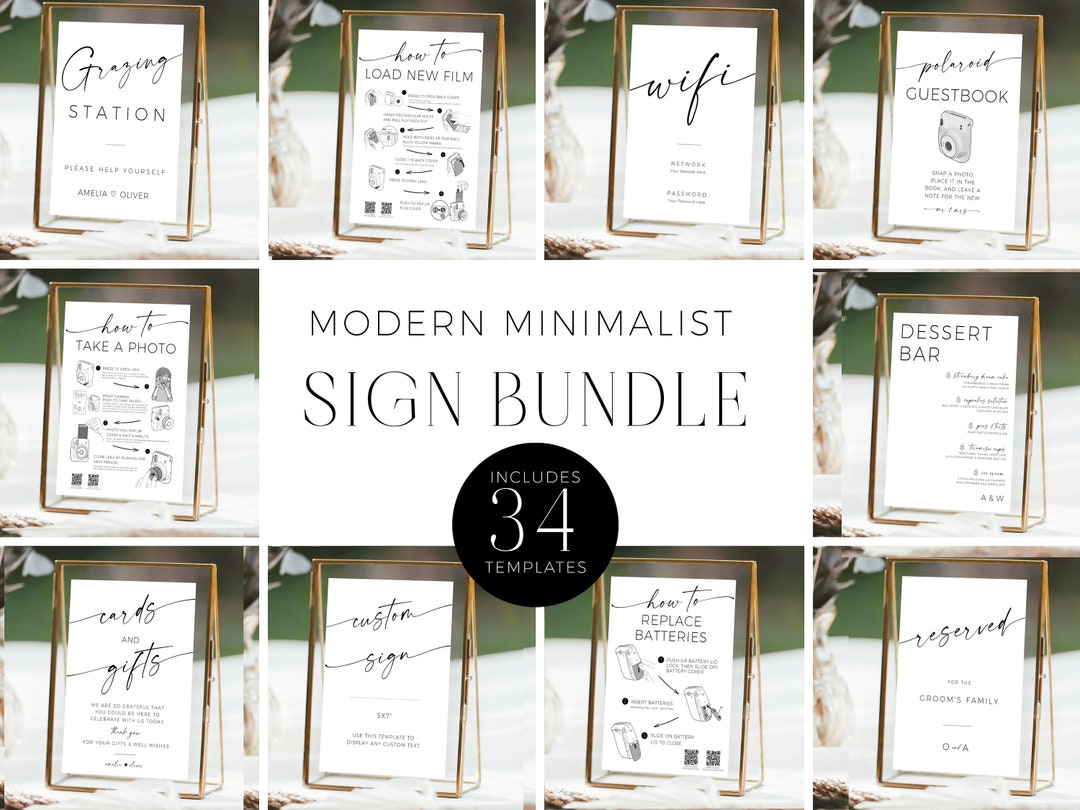 Minimalist Wedding Sign Bundle | Modern Wedding Sign Printable Bundle ...