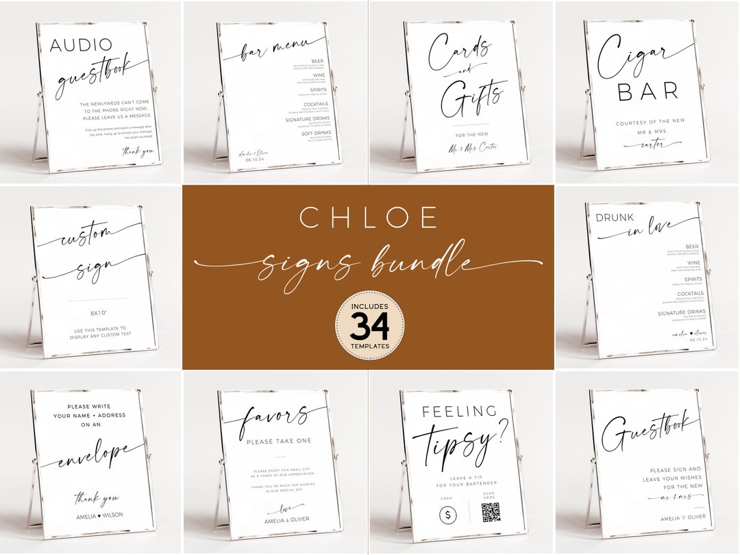 Wedding Signs Template Bundle Modern | Minimalist Wedding Bundle ...