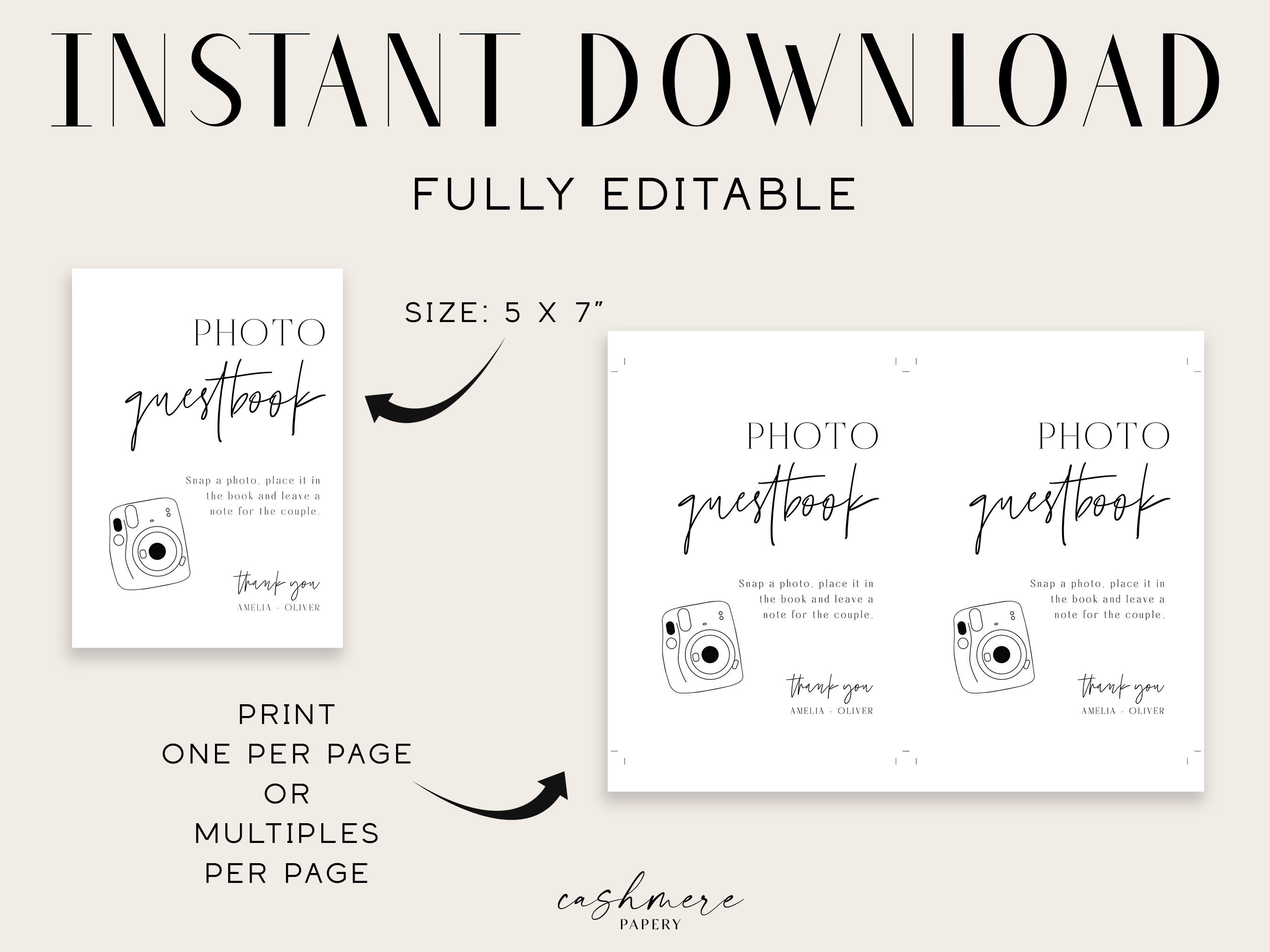 Editable Instax Mini 11 Wedding Polaroid Guest Book Sign Templates ...