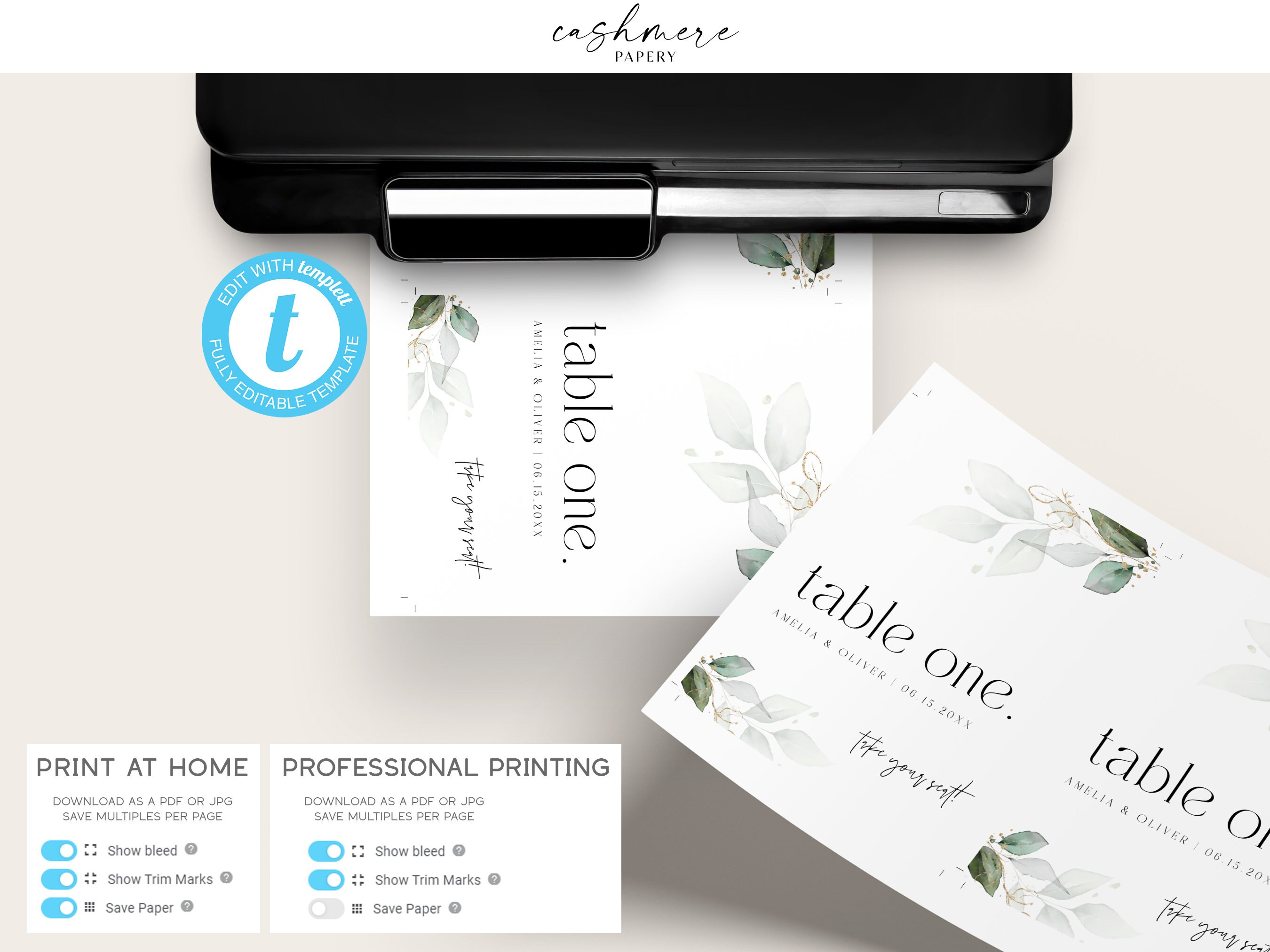 Editable 5x7 4x6 Table Number Template Eucalyptus Wedding - Etsy