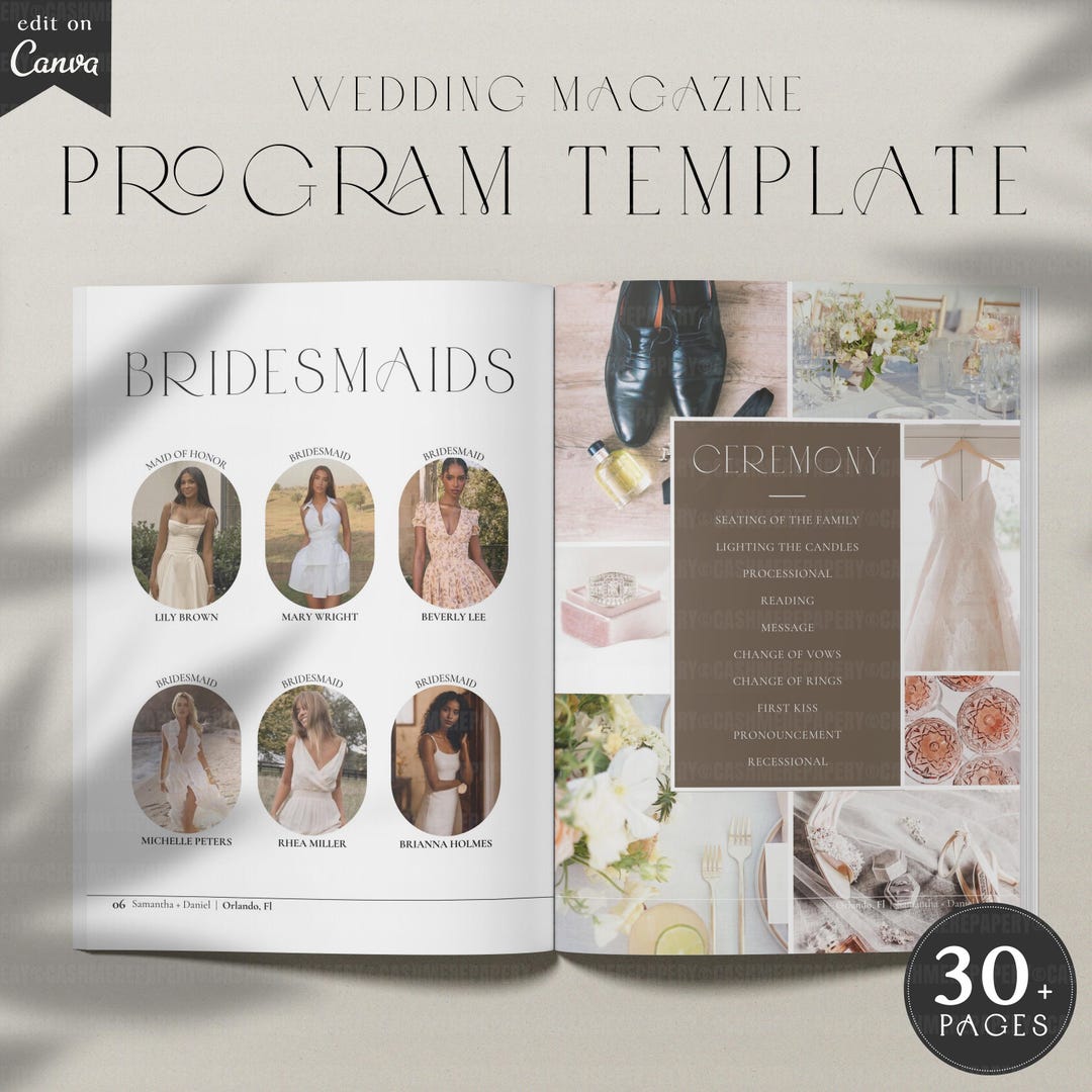 Personalized Wedding Magazine Program Template, Editable Modern Wedding ...