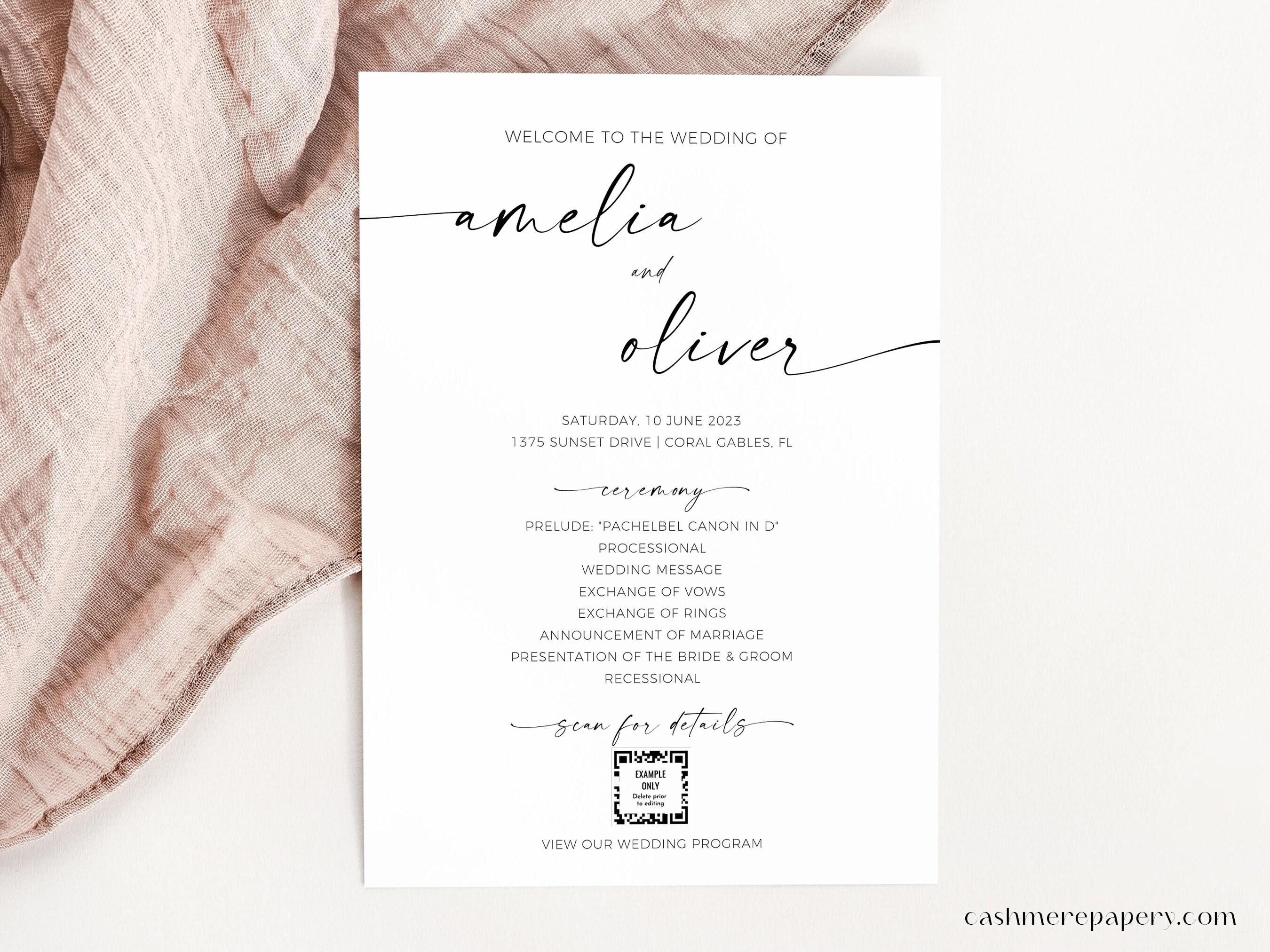 Printable Wedding Program and QR Code Minimalist Wedding Day - Etsy