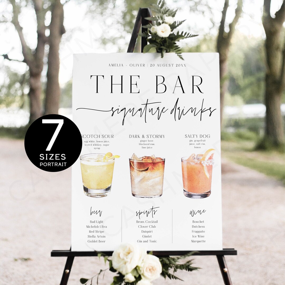 Printable Bar Menu His and Hers Signature Drinks Sign Template, Couple ...
