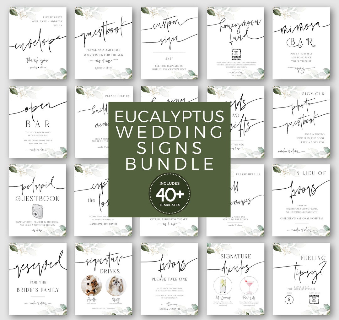 40 Greenery Signs Printable, Editable Eucalyptus Wedding Reception Sign ...