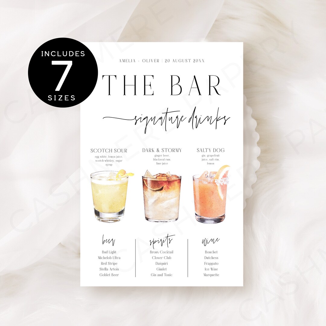 Signature Drink Sign Template 3 Drinks, Signature Drink Sign and Bar ...