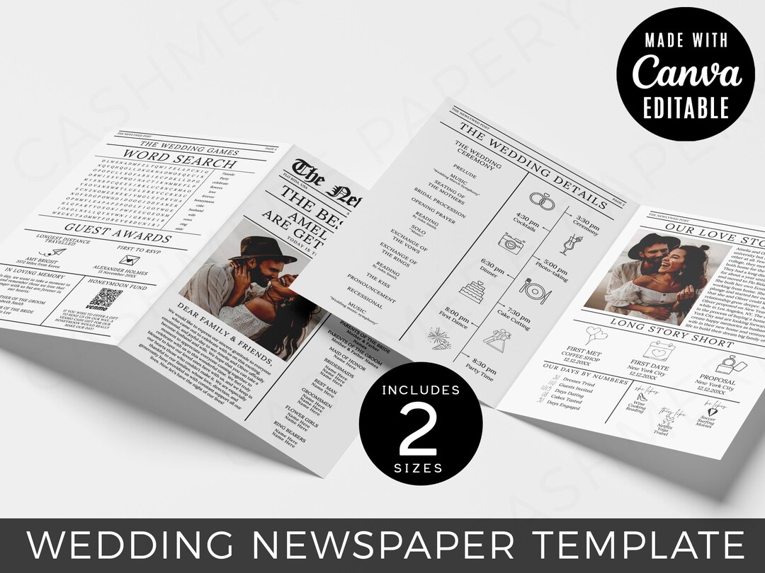Newspaper Print for Wedding Canva Editable Infographic Program Foldable ...