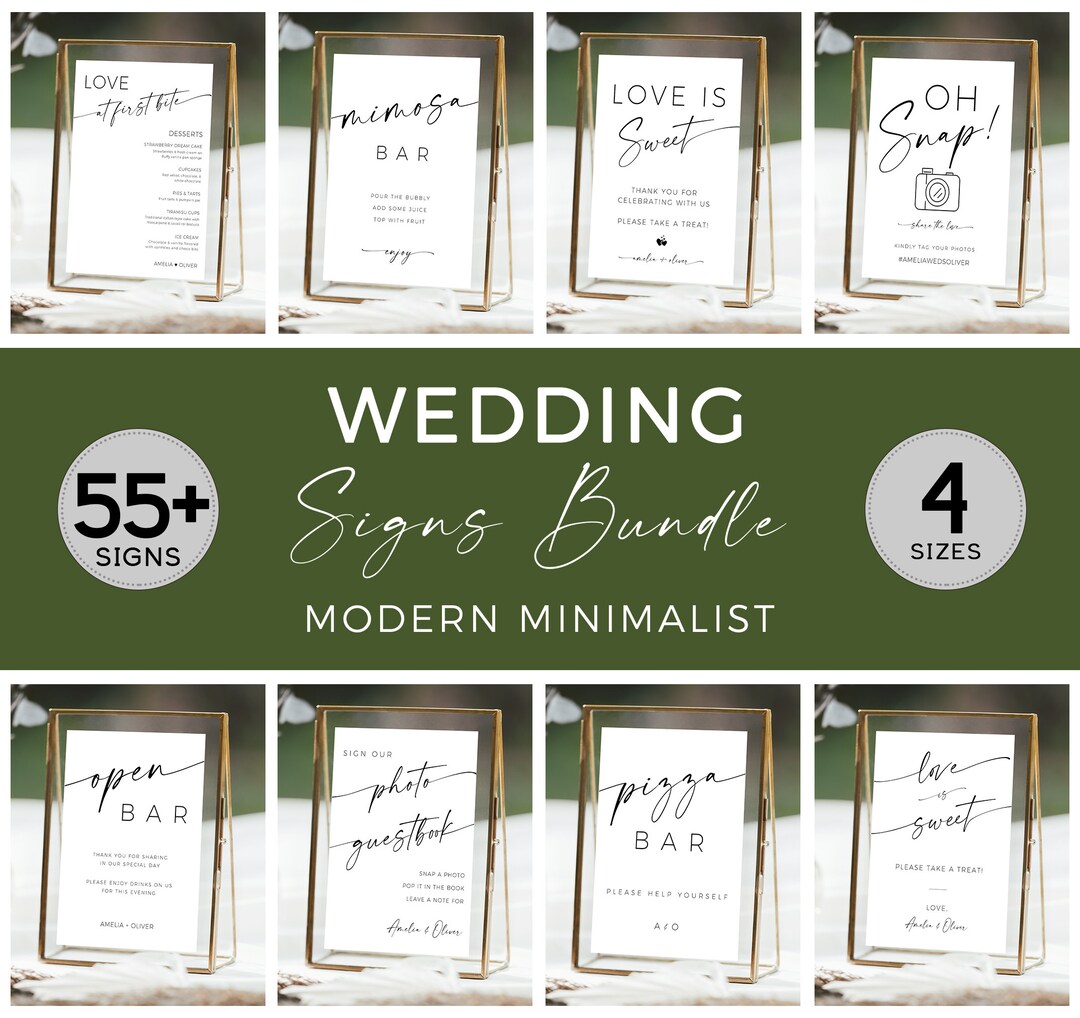 Minimalist Wedding Reception Sign Bundle, Editable Shower Signs ...