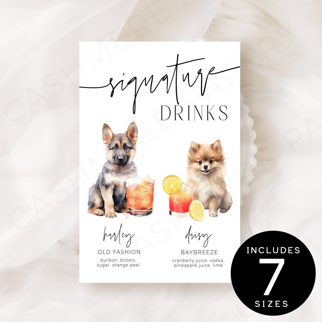 Custom Signature Drink Signs With Dogs, Signature Cocktail Sign His ...
