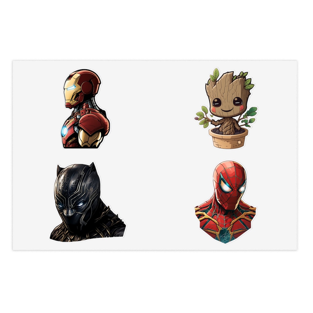 4 Sticker Sheet | Groot | Iron Man | Spider Man | Black Panther ...