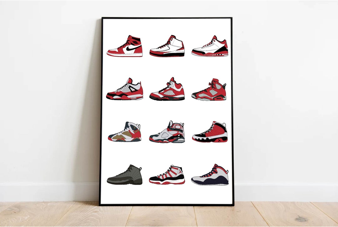 Sneaker Wall Art, Printable Poster, 1-12 Air Basketball Shoes, Running ...