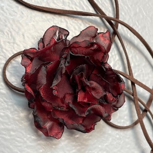 Handmade Distressed Corsage Neck Flower/choker in Burgundy by ...