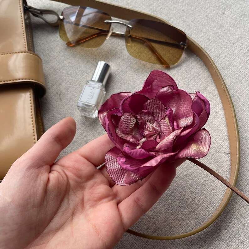 Iridescent Handmade Corsage Neck Flower in Pink With Gold Shine by ...