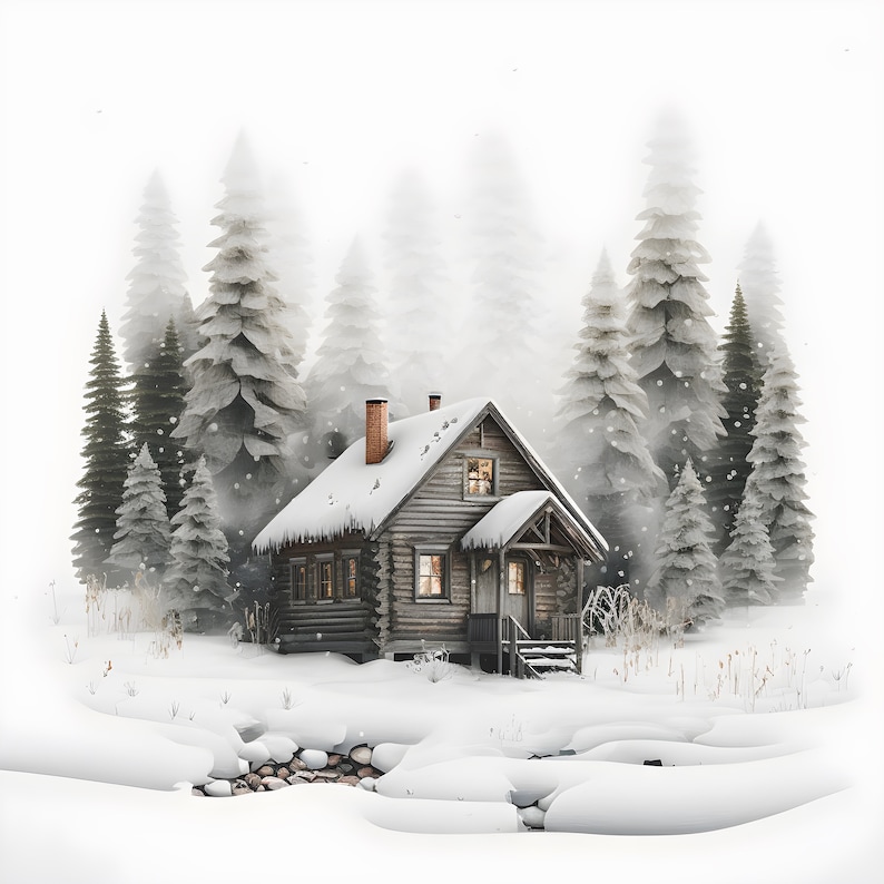 Winter Wonderland: Digital Print of a Cabin in the Snow - Etsy