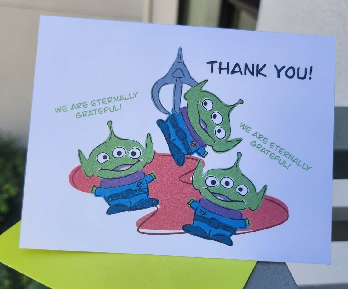 Disney Thank You Card Toy Story Aliens Grateful Cards Toy - Etsy