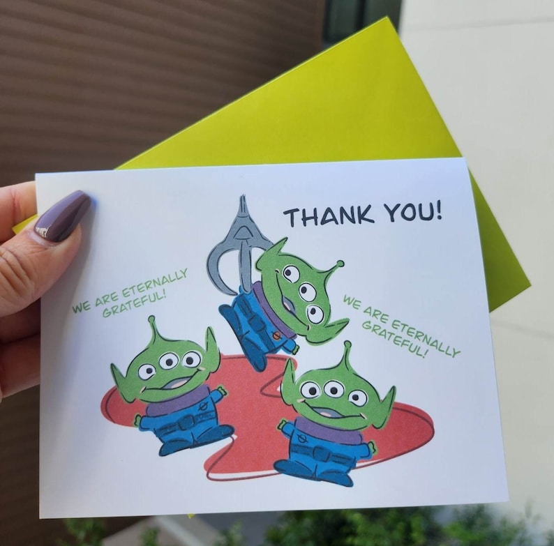 Disney Thank You Card Toy Story Aliens Grateful Cards Toy - Etsy