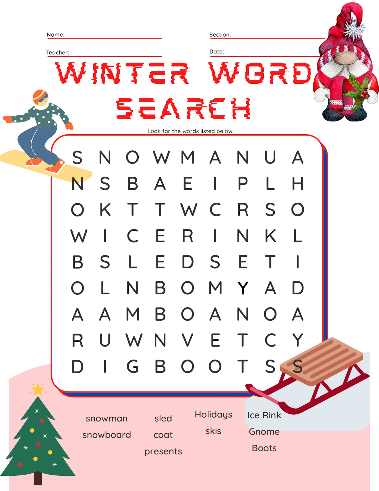 Winter Word Search - Etsy
