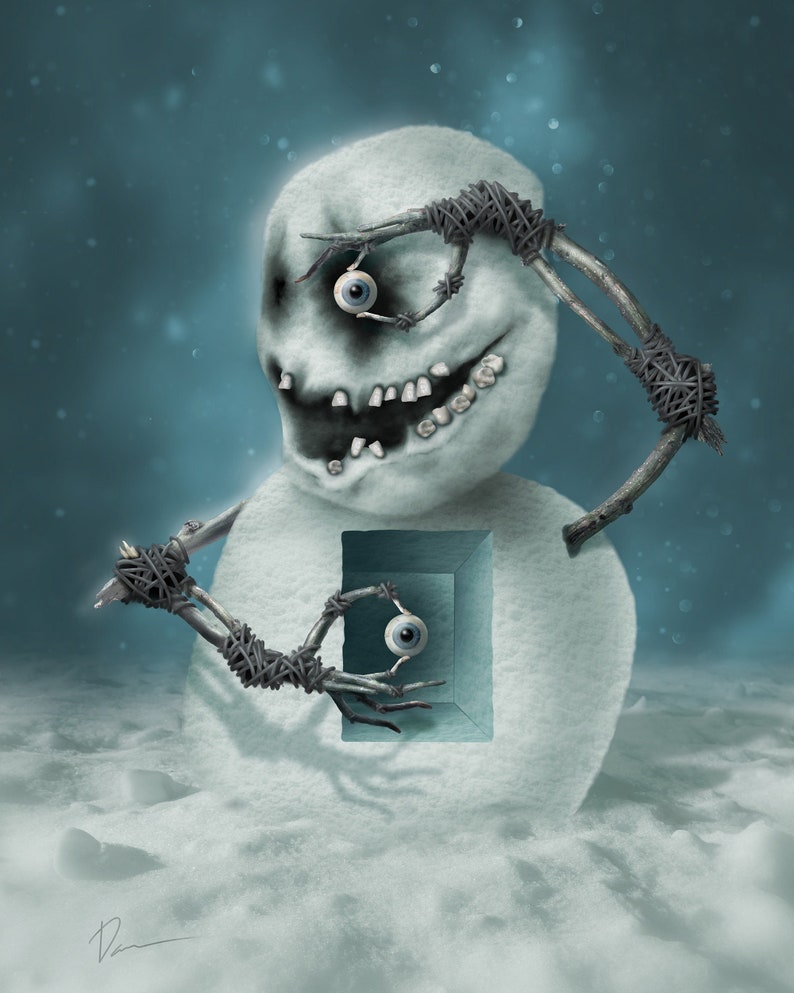 Evil Snowman Art Print Creepy Snowman Wall Art Dark Surrealist Artwork ...