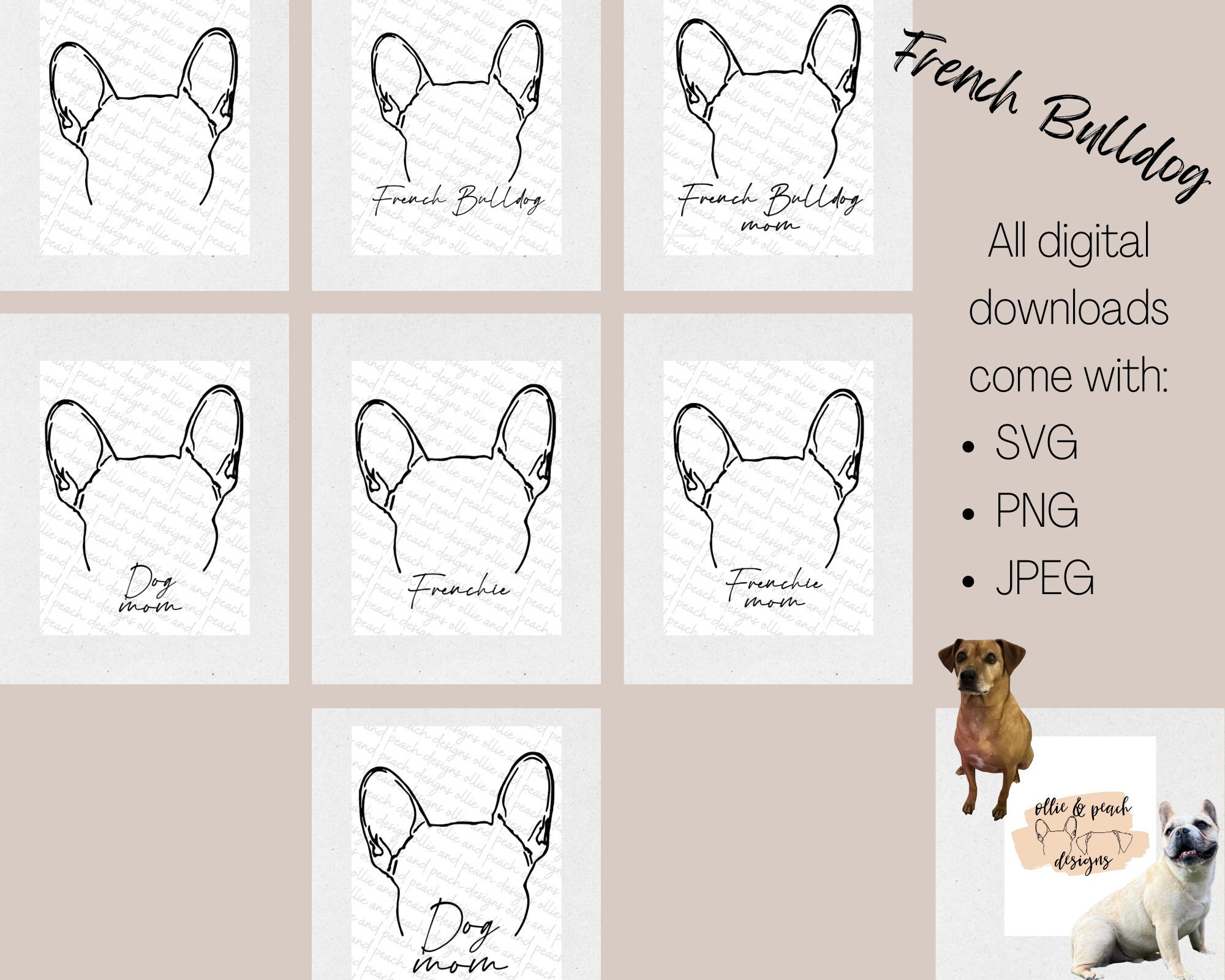 French Bulldog Dog Ear Outlines| SVG, JPEG, PNG Digital Download ...