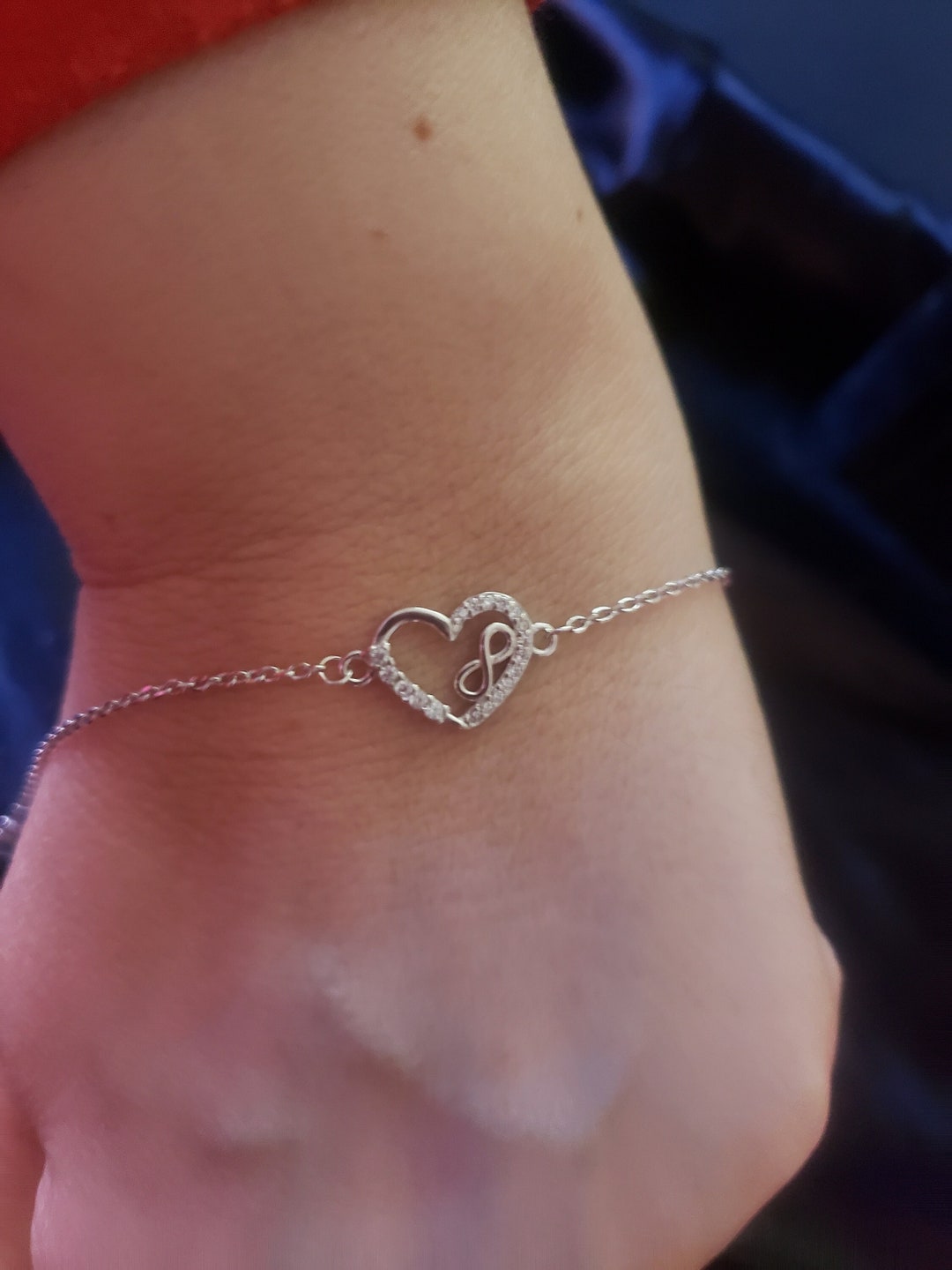 Heart and Infinity Bracelet, Diamond Infinity Bracelet, Heart Charm Bracelet, Silver Infinity ...