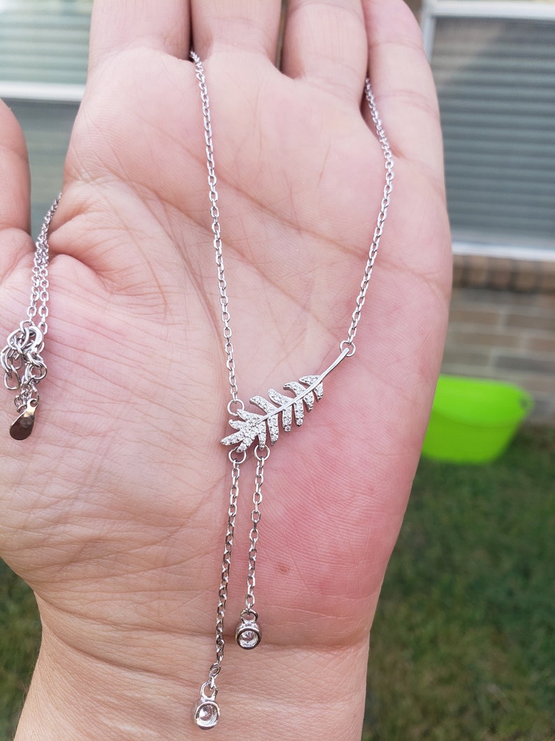 Diamond Feather Necklace, Sterling Silver Feather Necklace, Diamond ...