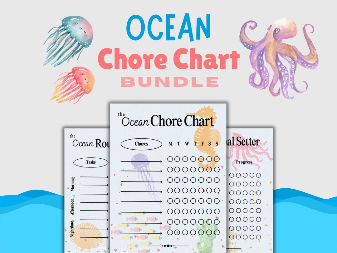 Ocean Theme Kids Chore Chart Bundle | Printable Chore Chart | Morning ...