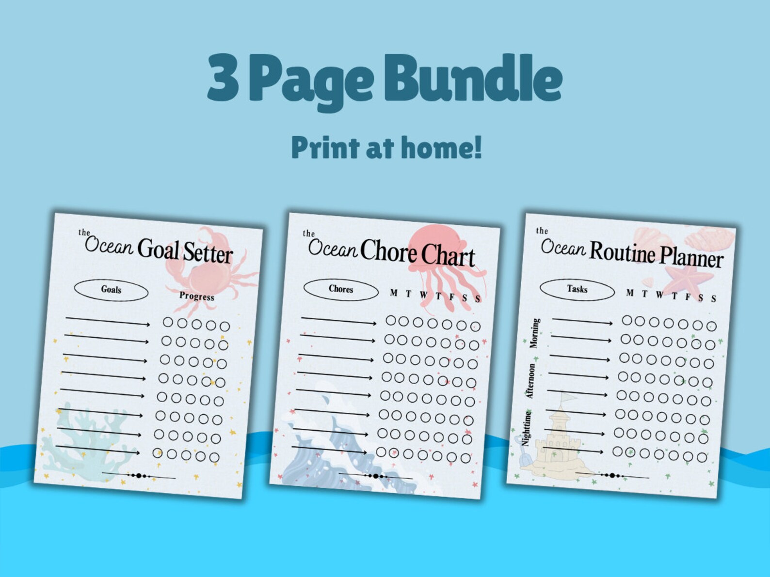 Ocean Theme Kids Chore Chart Bundle | Printable Chore Chart | Morning ...