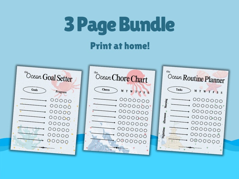 Ocean Theme Kids Chore Chart Bundle | Printable Chore Chart | Morning ...