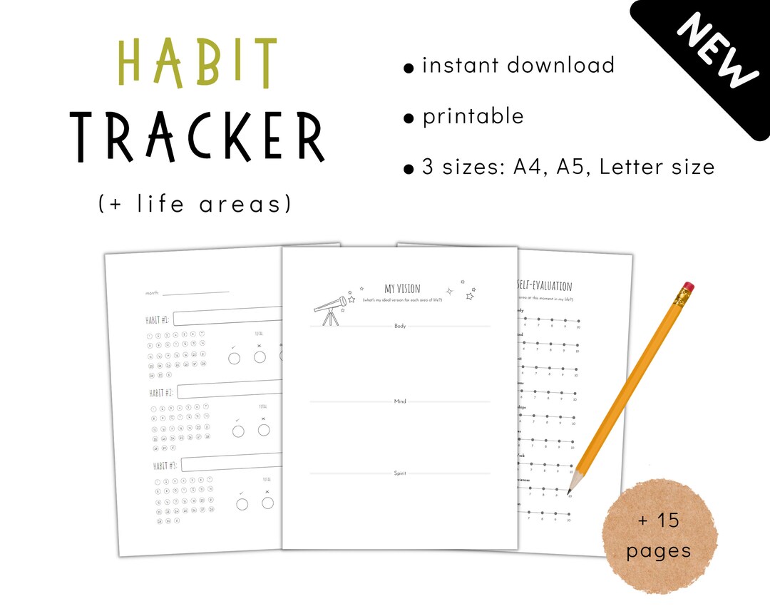 Habit Tracker Printable PDF Printable Inserts Black and - Etsy