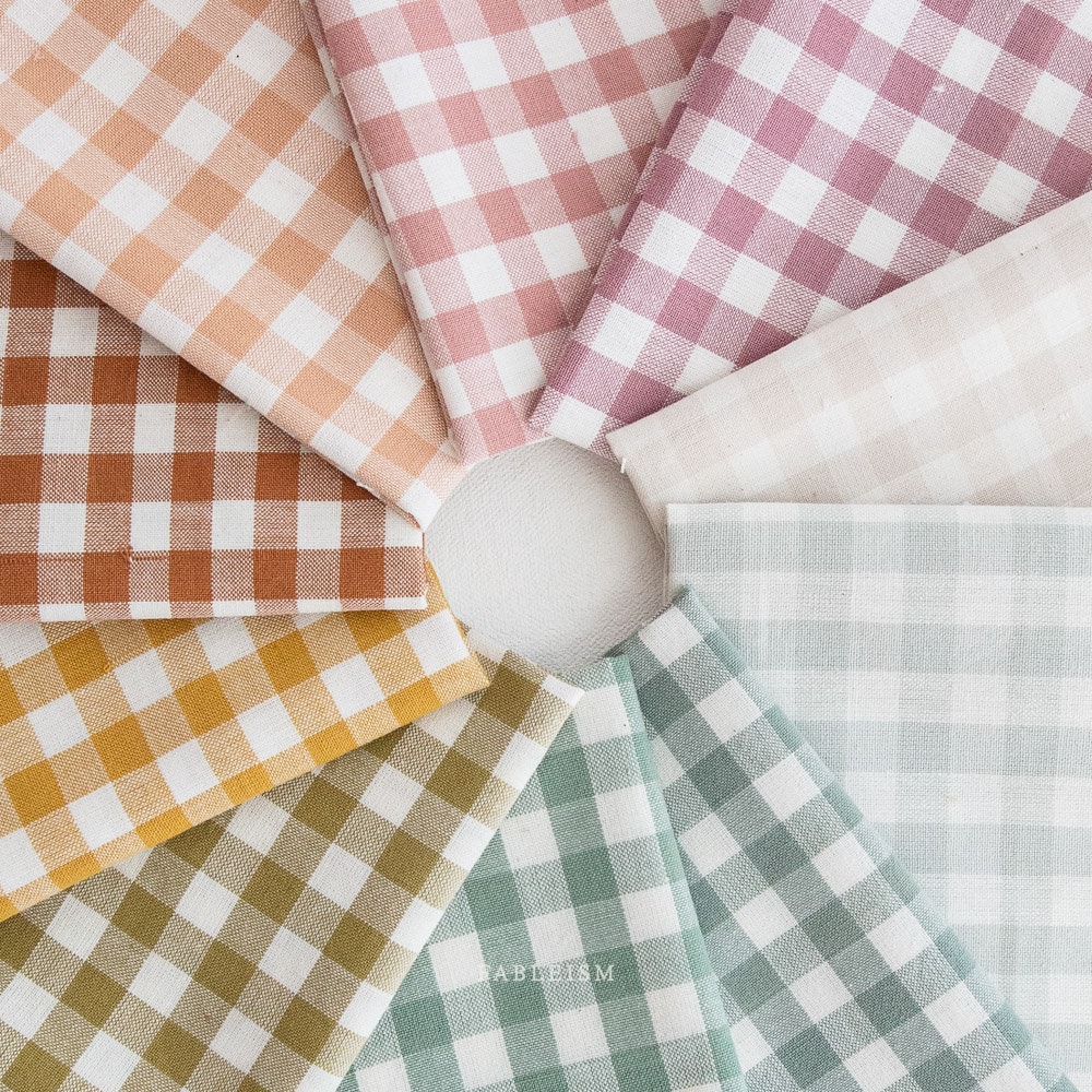 Merit Pink Gingham Fabric by Fableism Pink/orange Gingham Fabric ...