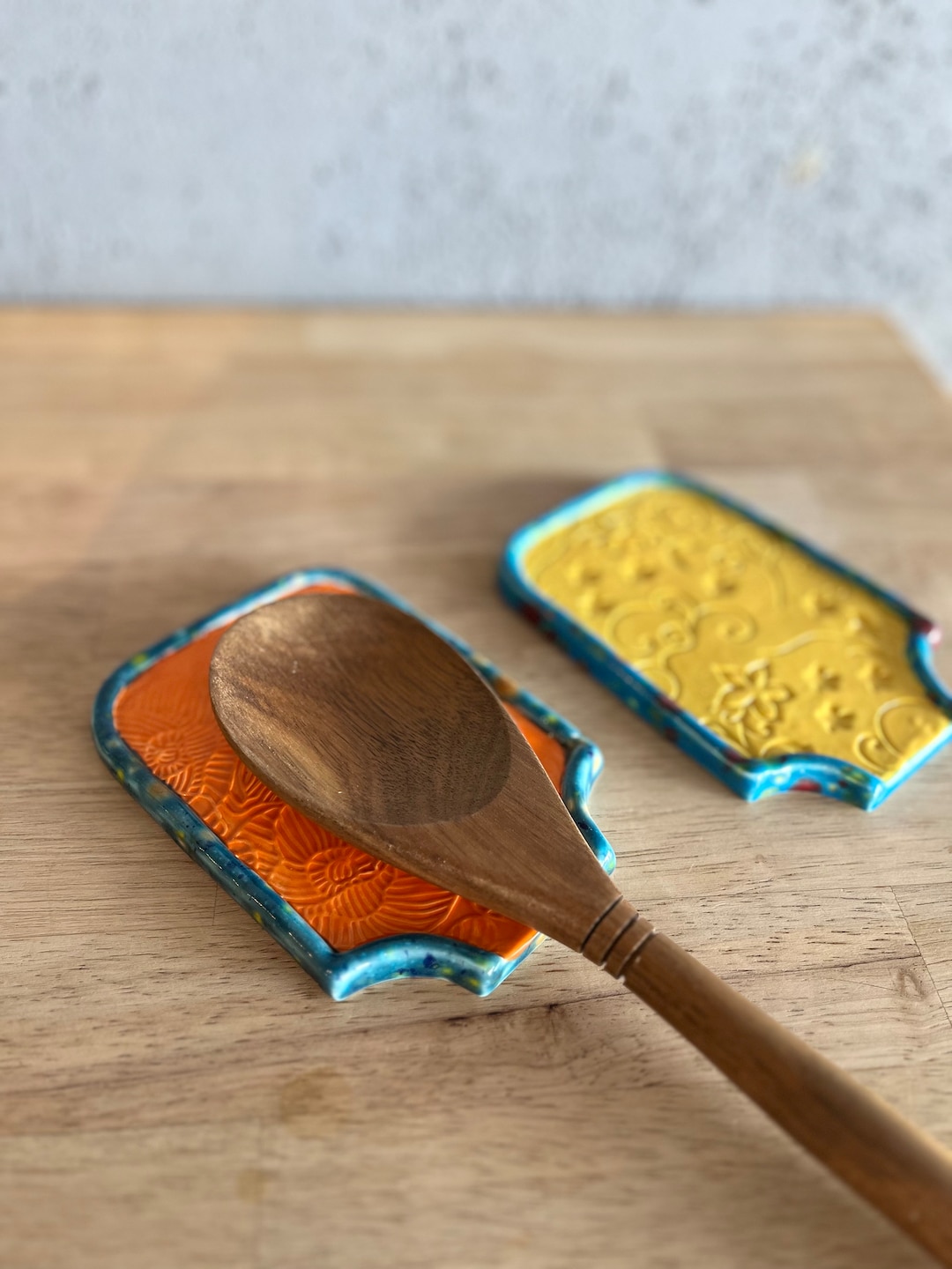 Bright Ceramic Spoon Rest | Handmade Pottery Spoon Rest | Cooking Spoon ...