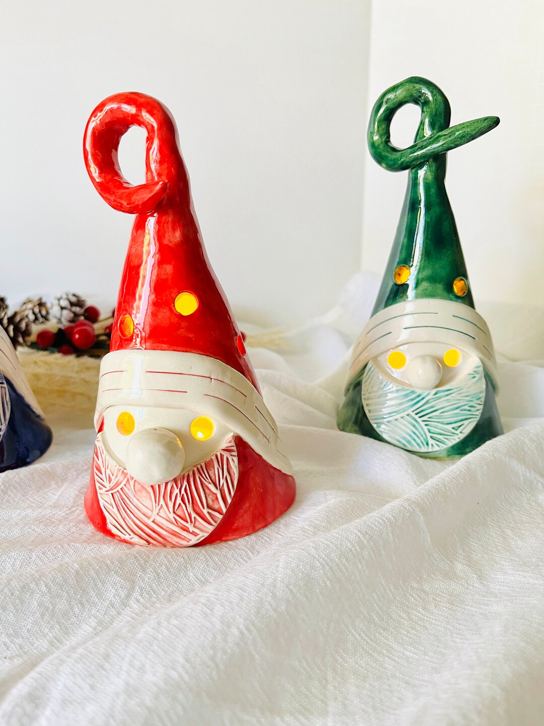 Holiday Garden Gnomes Luminary, Handmade Ceramic Gnomes for Christmas ...